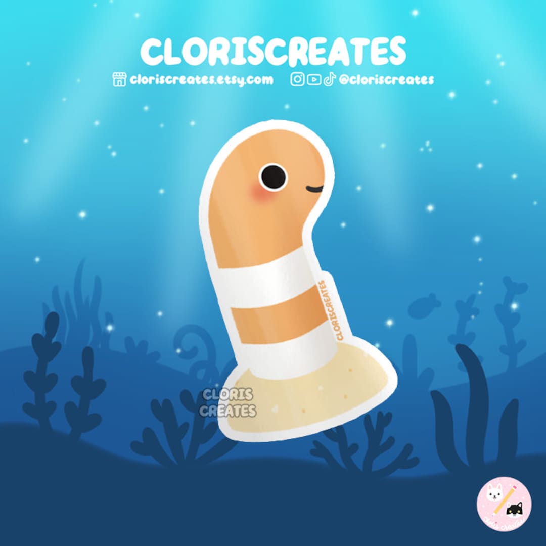 Striped Garden Eel Waterproof Vinyl Sticker | Kawaii Chibi Marine ...