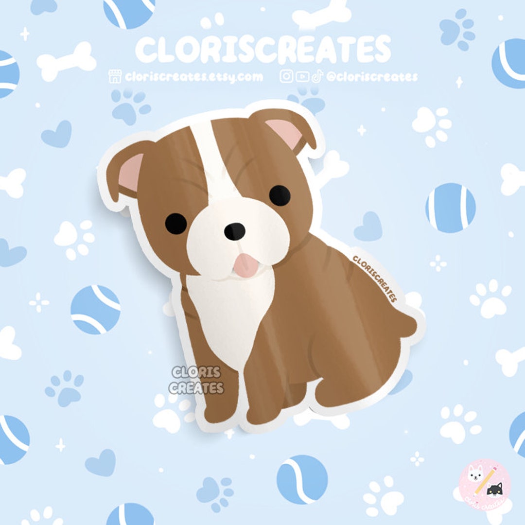 Red English Bulldog Dog Breed Waterproof Vinyl Sticker | Kawaii Chibi ...
