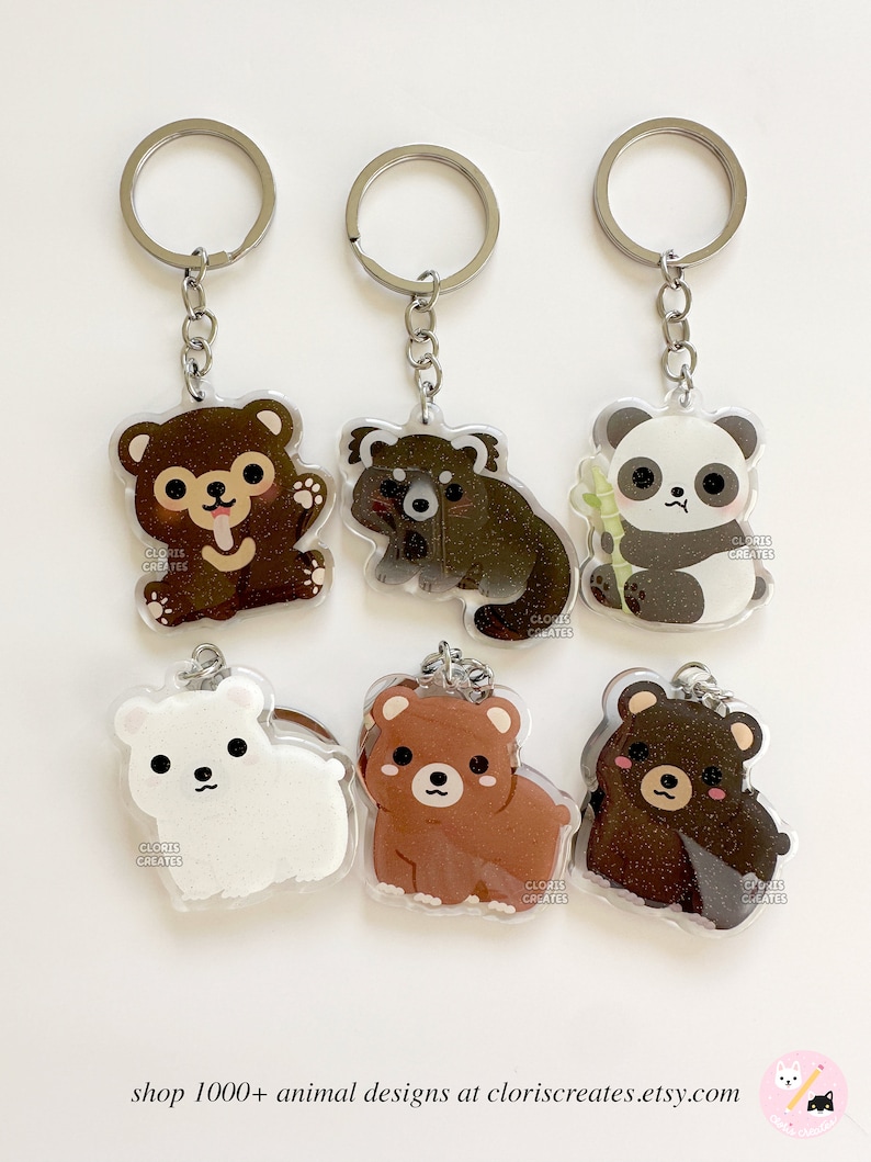 Sun Bear Acrylic Glitter Keychain | Kawaii Chibi Wild Animal Lover ...