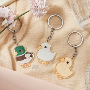 Mallard Duck Farm Animal Keychain | Cartoon Chibi Art Glitter Acrylic ...