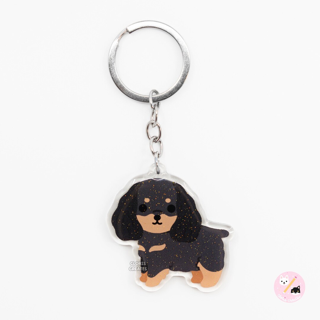 Black & Tan Cocker Spaniel Acrylic Dog Keychain | Cartoon Kawaii Art ...