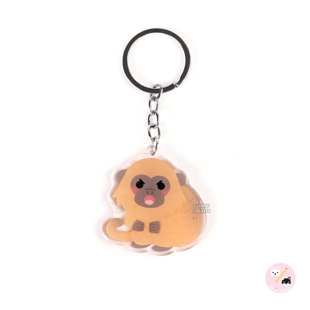 Howler Monkey Acrylic Glitter Keychain | Kawaii Chibi Wild Primate Animal Lover Art Charm | Cute ...