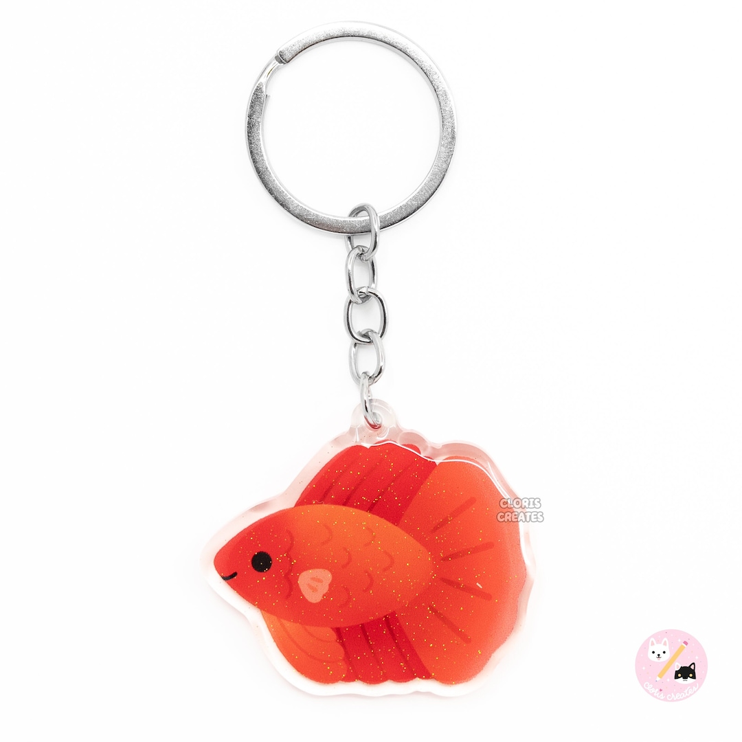 Betta Fish Red Halfmoon Keychain | Cartoon Aquarium Art Double Sided ...
