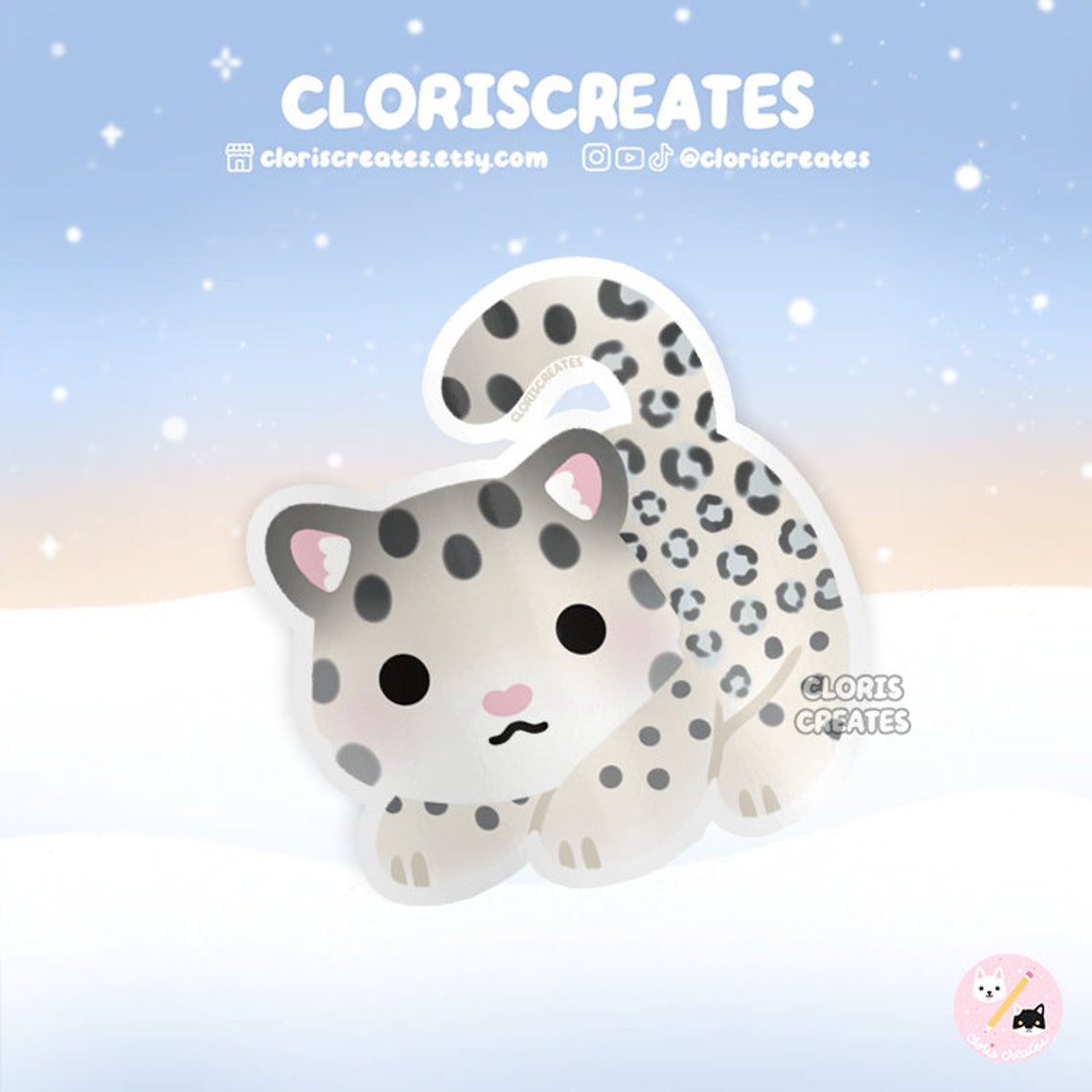 Snow Leopard Waterproof Vinyl Sticker | Kawaii Chibi Big Wildcat Animal ...