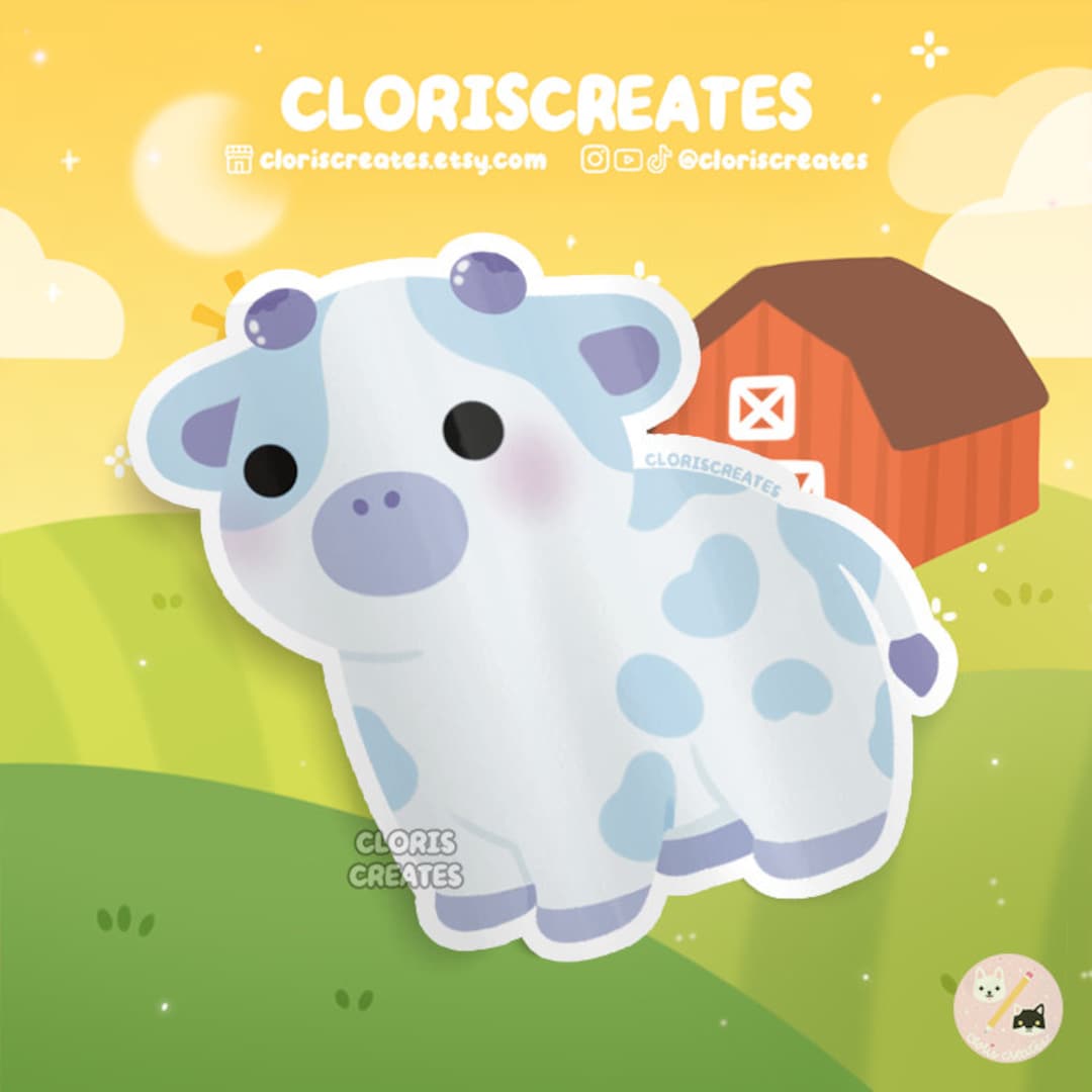 Blueberry Fruity Cow Waterproof Vinyl Sticker | Kawaii Chibi Petting ...