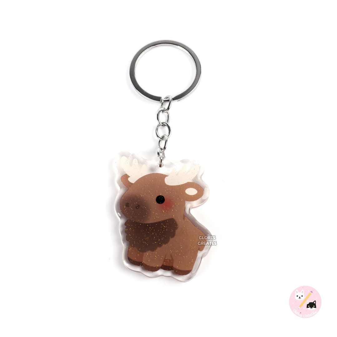 Moose Acrylic Glitter Keychain | Kawaii Chibi Forest Wild Animal Lover ...