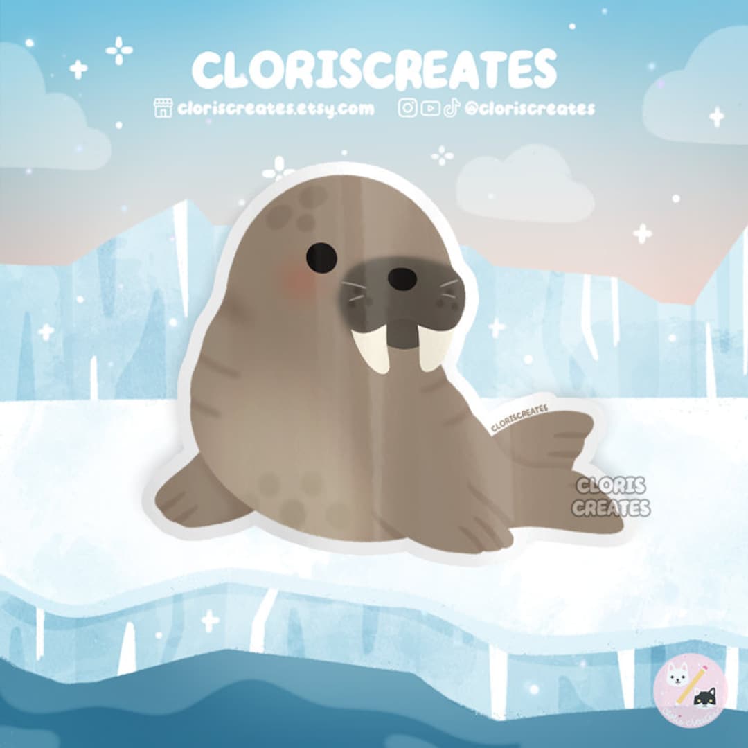 Walrus Waterproof Vinyl Sticker | Kawaii Chibi Art Arctic Marine Animal ...
