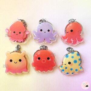 Giant Squid Acrylic Glitter Keychain | Kawaii Chibi Marine Animal Ocean ...