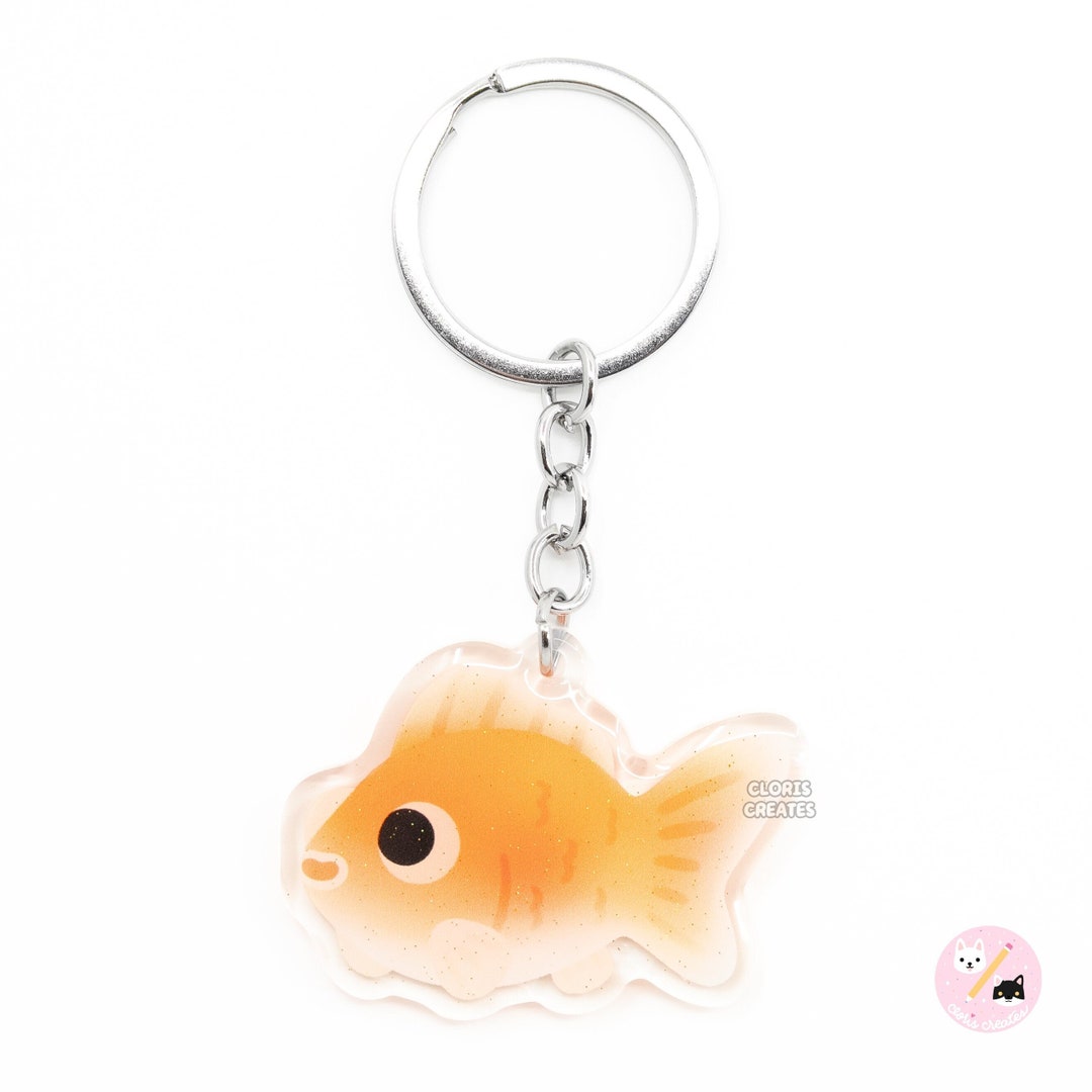 Orange Telescope Goldfish Keychain | Cartoon Chibi Aquarium Art Double ...