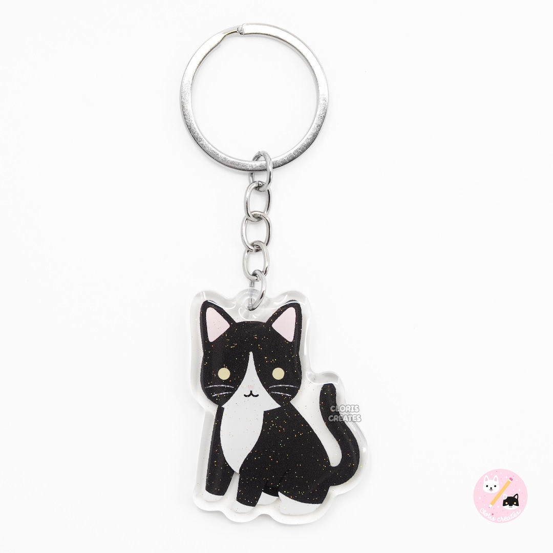 Black Tuxedo Cat Acrylic Pet Breed Keychain | Cartoon Chibi Animal Art ...