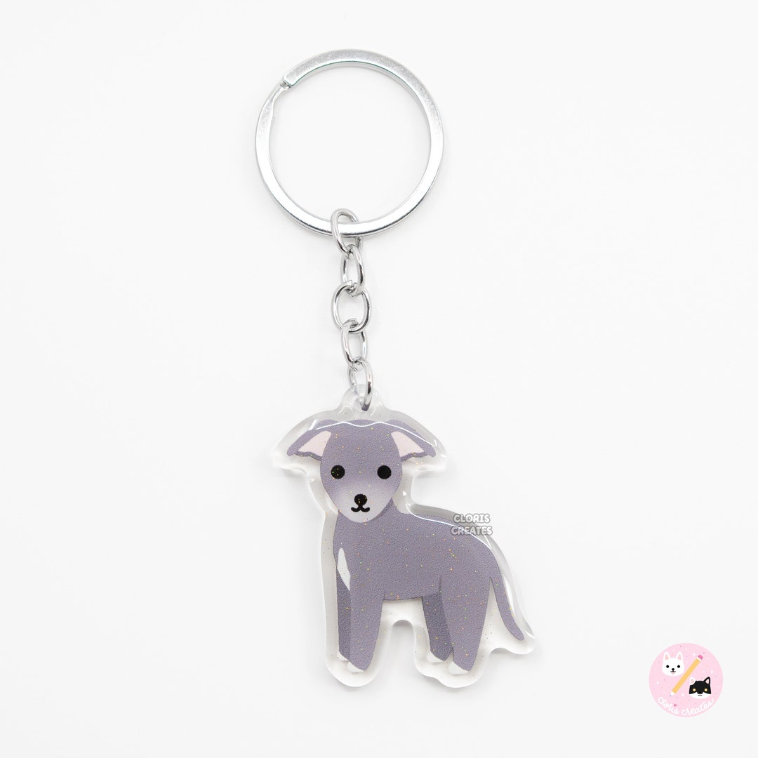Blue Whippet Greyhound Dog Breed Acrylic Keychain | Cartoon Kawaii Art ...