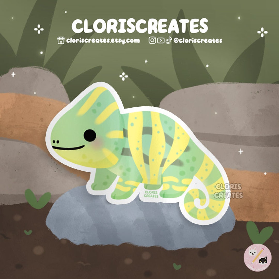 Veiled Chameleon Lizard Waterproof Vinyl Sticker | Kawaii Chibi Animal ...