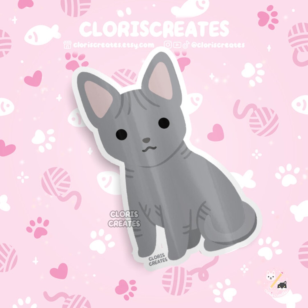 Blue Sphynx Naked Cat Waterproof Vinyl Sticker | Kawaii Chibi Animal ...
