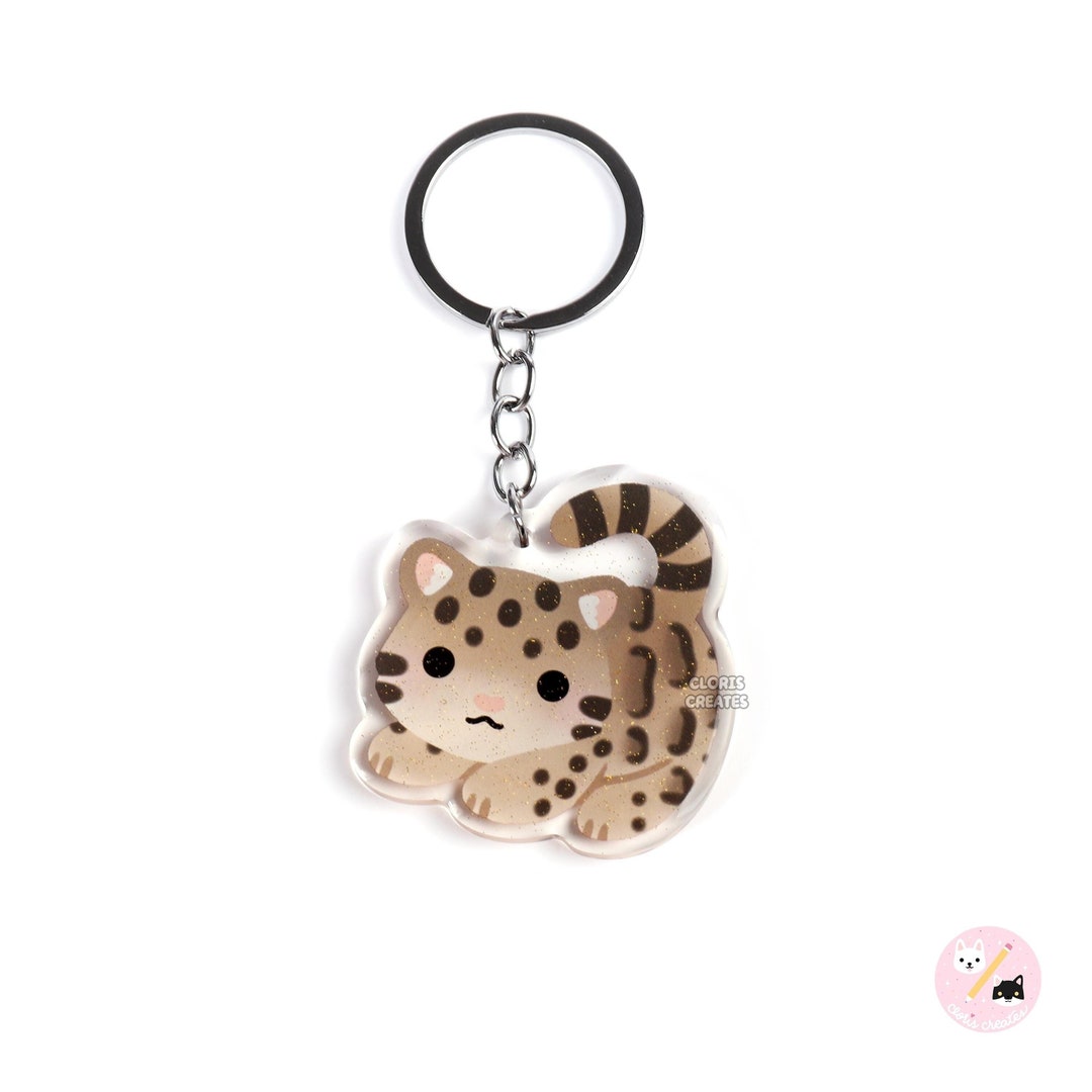 Clouded Leopard Acrylic Glitter Keychain | Kawaii Chibi Animal Lover ...