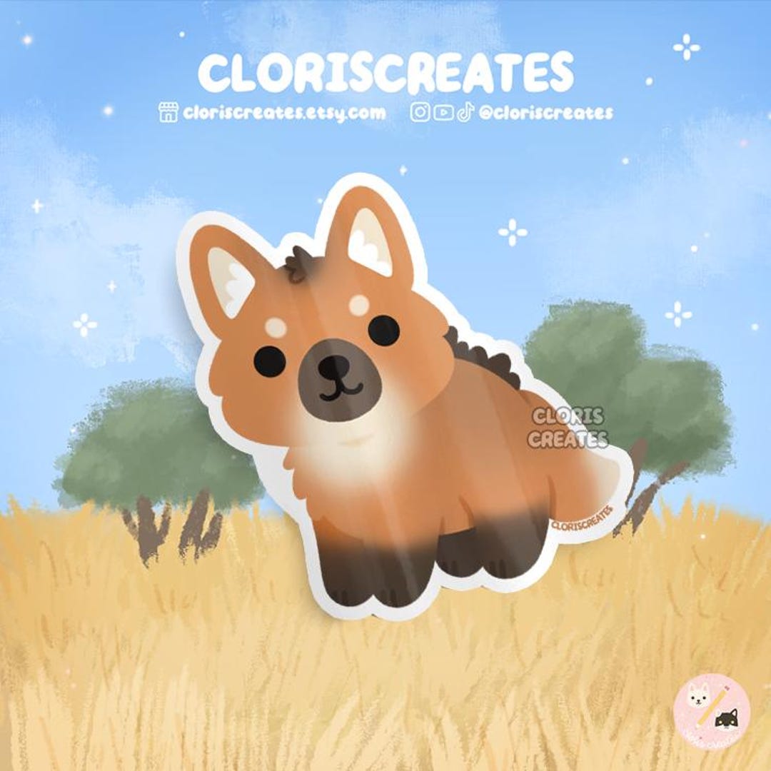 Maned Wolf Waterproof Vinyl Sticker | Kawaii Chibi Wild Wolf Animal ...