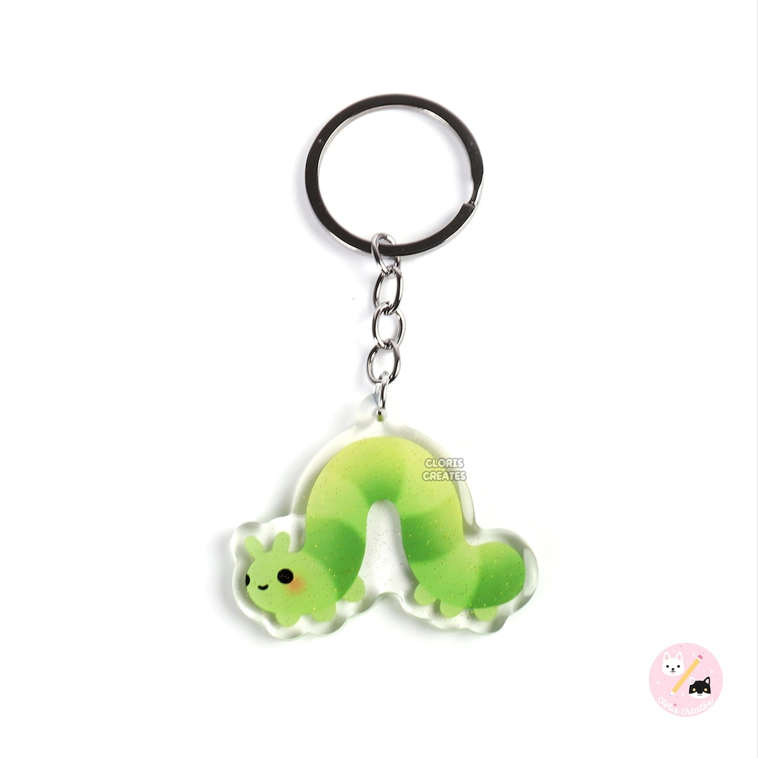 Inchworm Caterpillar Keychain | Cartoon Chibi Insect Worm Lover Glitter ...
