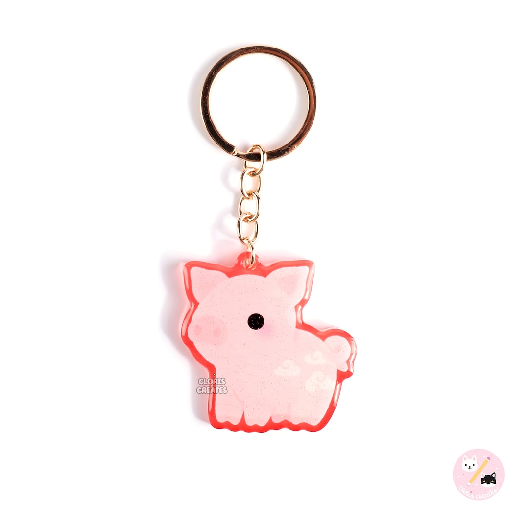 Year of the Pig Acrylic Glitter Keychain | Kawaii Chibi Lunar New Year ...