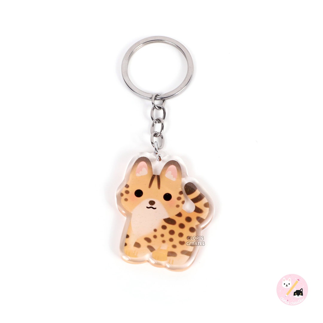 Serval Cat Acrylic Glitter Keychain | Kawaii Chibi Animal Lover Wildcat ...
