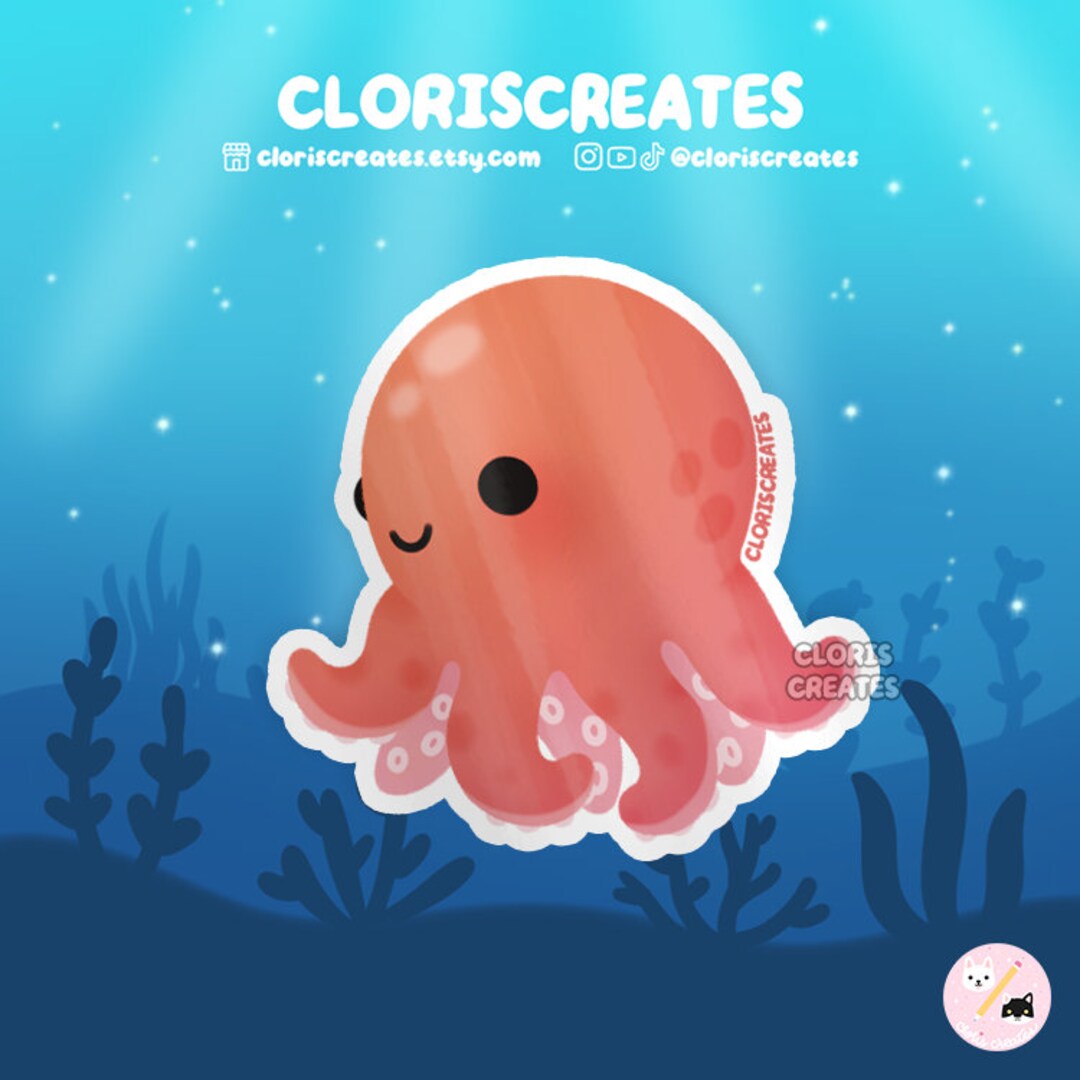 Giant Pacific Octopus Waterproof Vinyl Sticker | Kawaii Chibi Marine ...