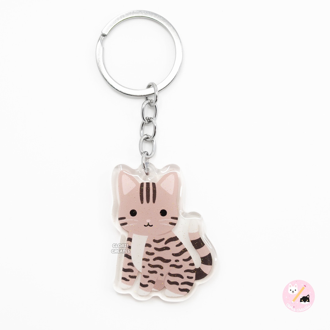 Brown Tabby Cat Acrylic Pet Breed Keychain | Cartoon Chibi Animal Art ...