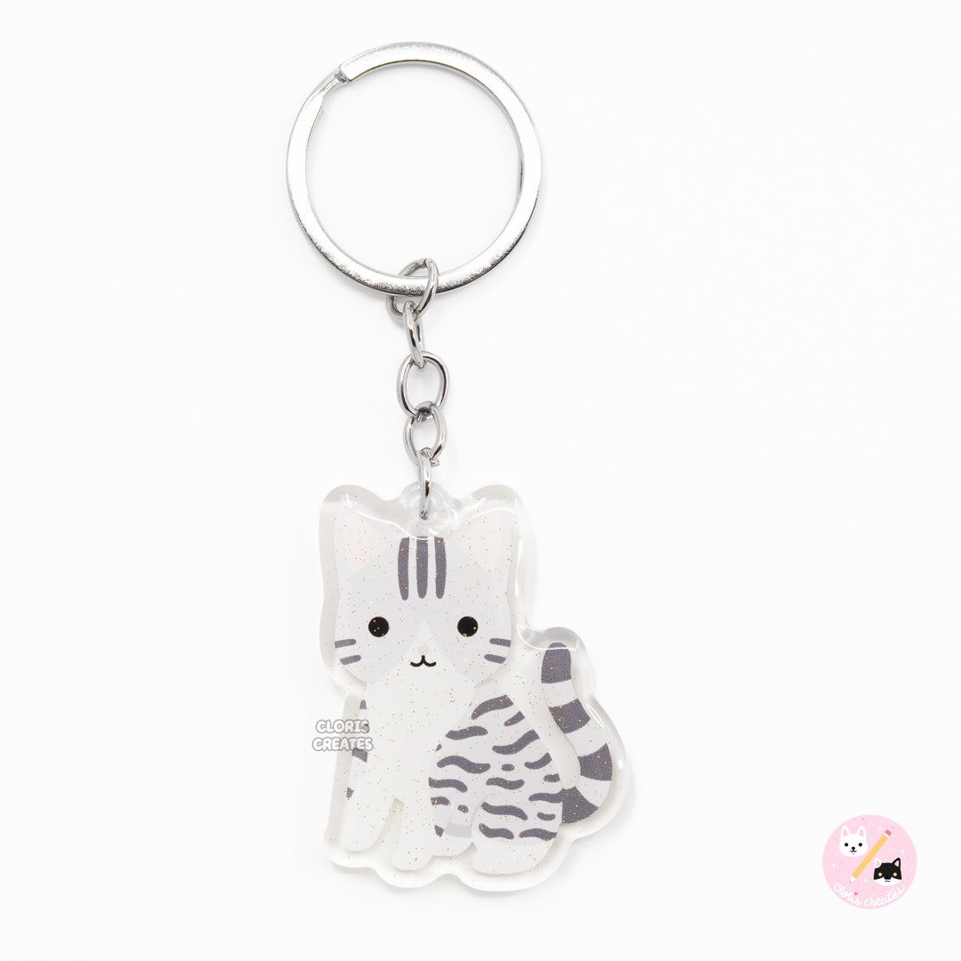 Silver Gray Tabby Cat Acrylic Pet Breed Keychain | Cartoon Chibi Animal ...