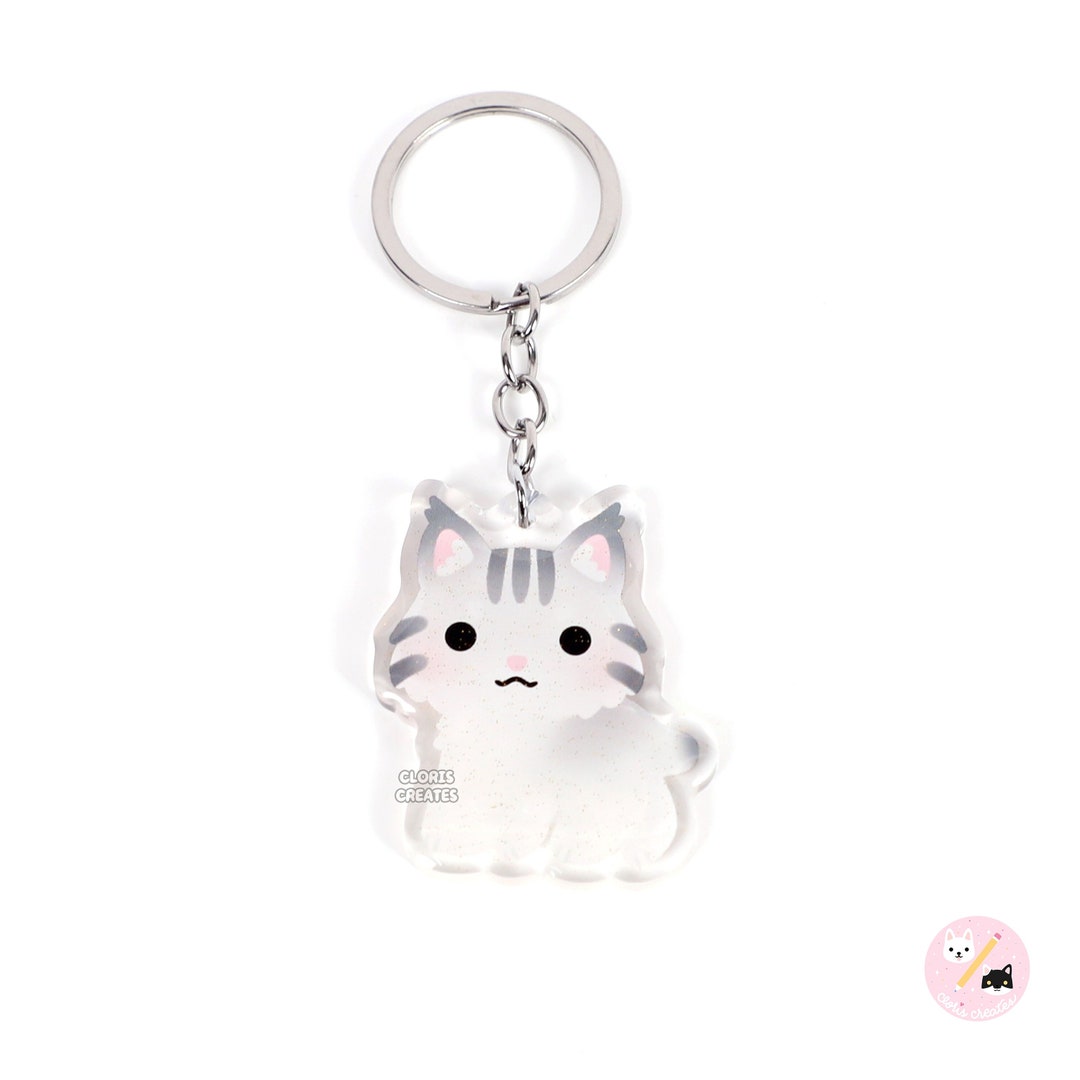 Lynx Cat Acrylic Glitter Keychain | Kawaii Chibi Animal Lover Wildcat Art Charm | Cute Cartoon ...