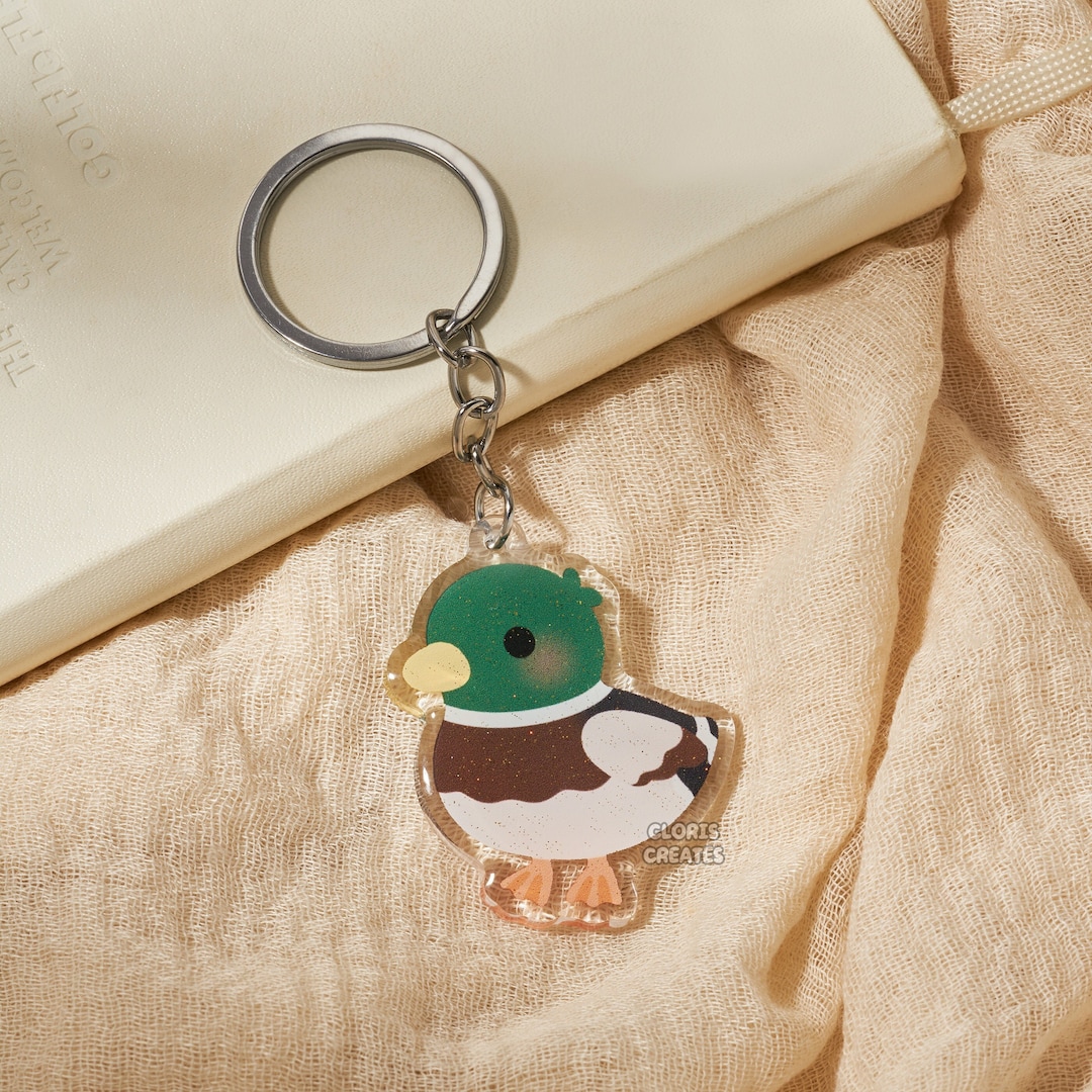 Mallard Duck Farm Animal Keychain Cartoon Chibi Art Glitter Acrylic ...