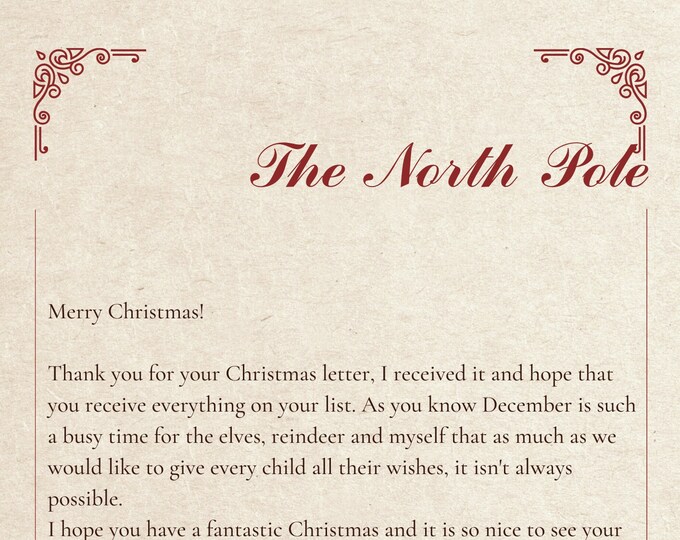 Downloadable Letter From Santa Printable North Pole Letter - Etsy