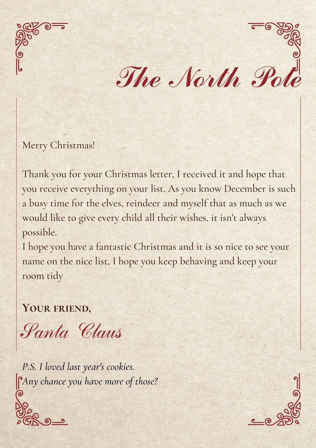 Downloadable Letter From Santa, Printable North Pole Letter, Ideal for ...