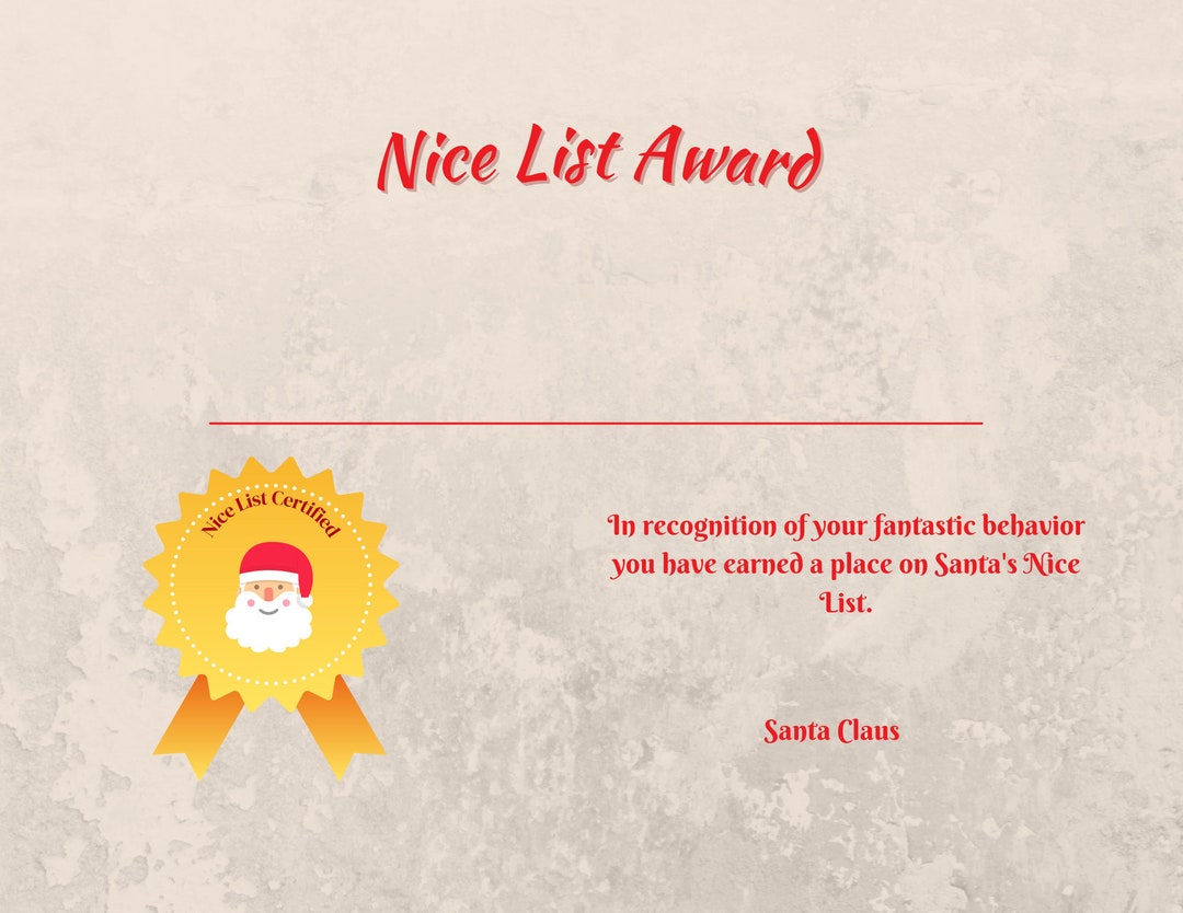 Downloadable Nice List Award, Certificate for Children, Christmas ...