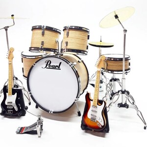 Miniature Drum Set Natural Wood Motif + 3 Guitars Exclusive Musical ...
