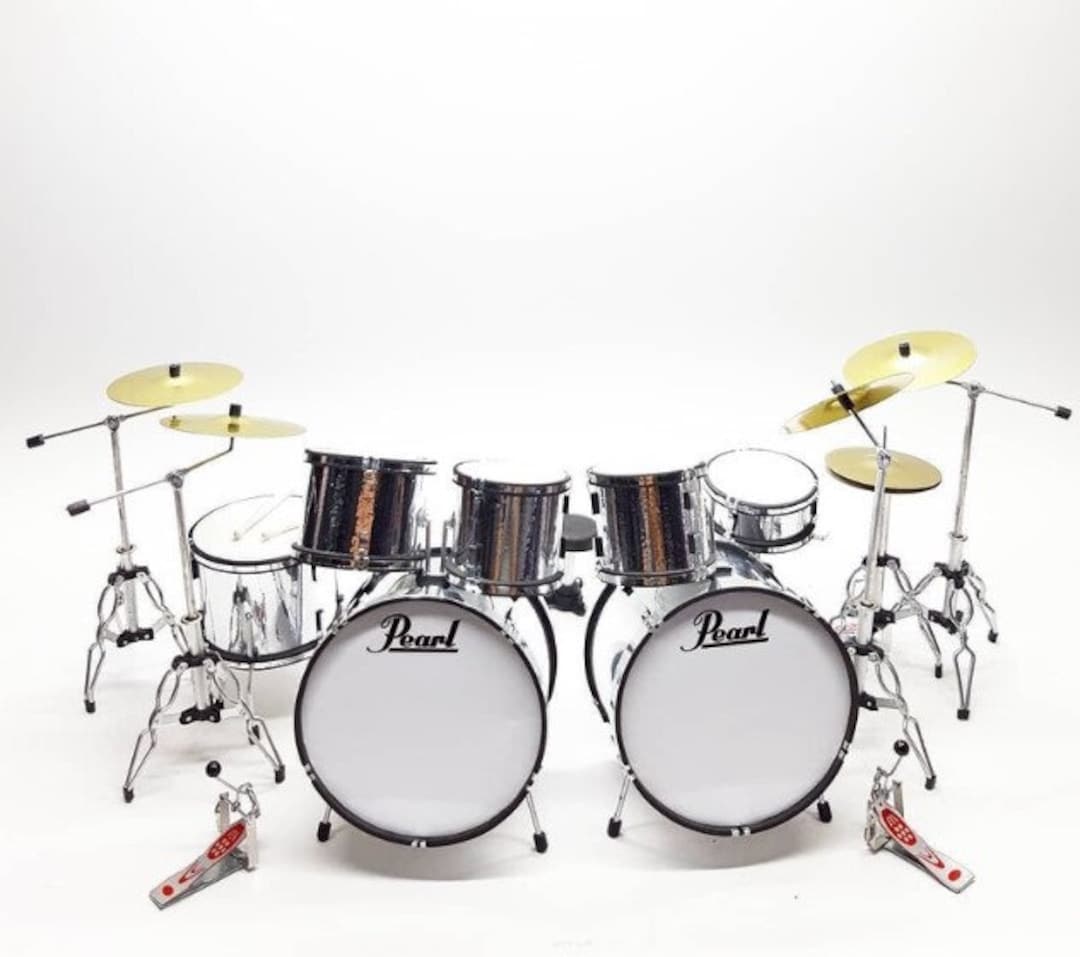 Miniature Drum Double Kit Mini Silver Rock Band for Musical Instrument ...