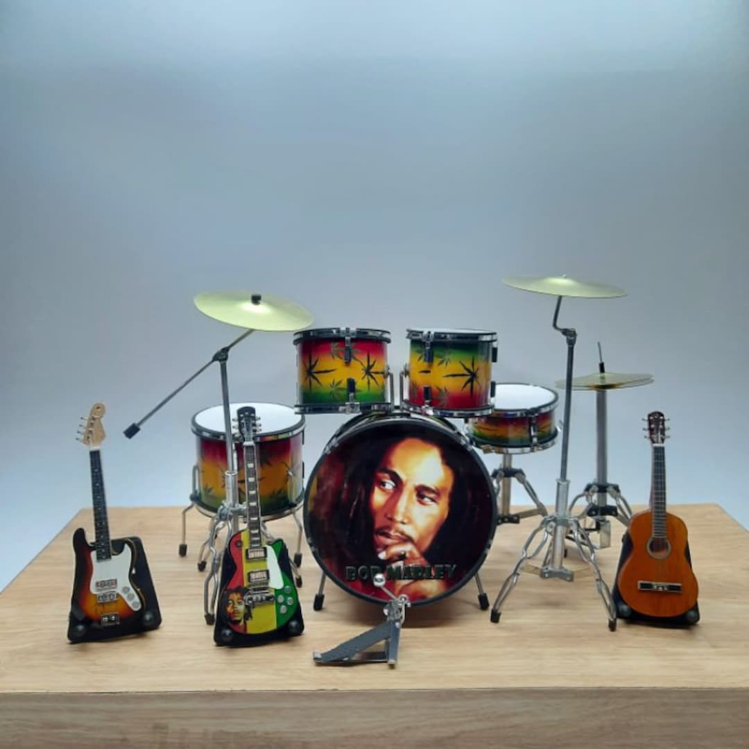 Miniature Drum Set Reggae + 3 Guitars Instrument Music Display ...