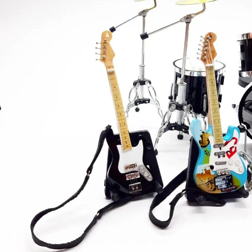 Miniature Drum Set Full Black Star 3 Guitars Strap Free Mic - Etsy