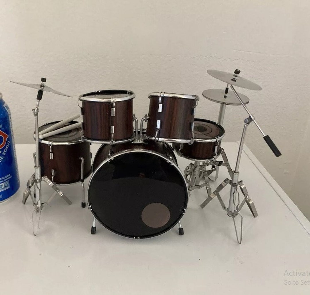 Miniature Drum Kit Wood Brown Instrument Musical Mini Display Scale 1/ ...
