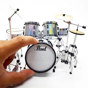 Miniature Drum Set Mini Silver 1:12 1/12 Instrument Musical Display New ...