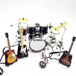 Miniature Drum Set Full Black Star + 3 Guitars Free Strap Mic Musical ...