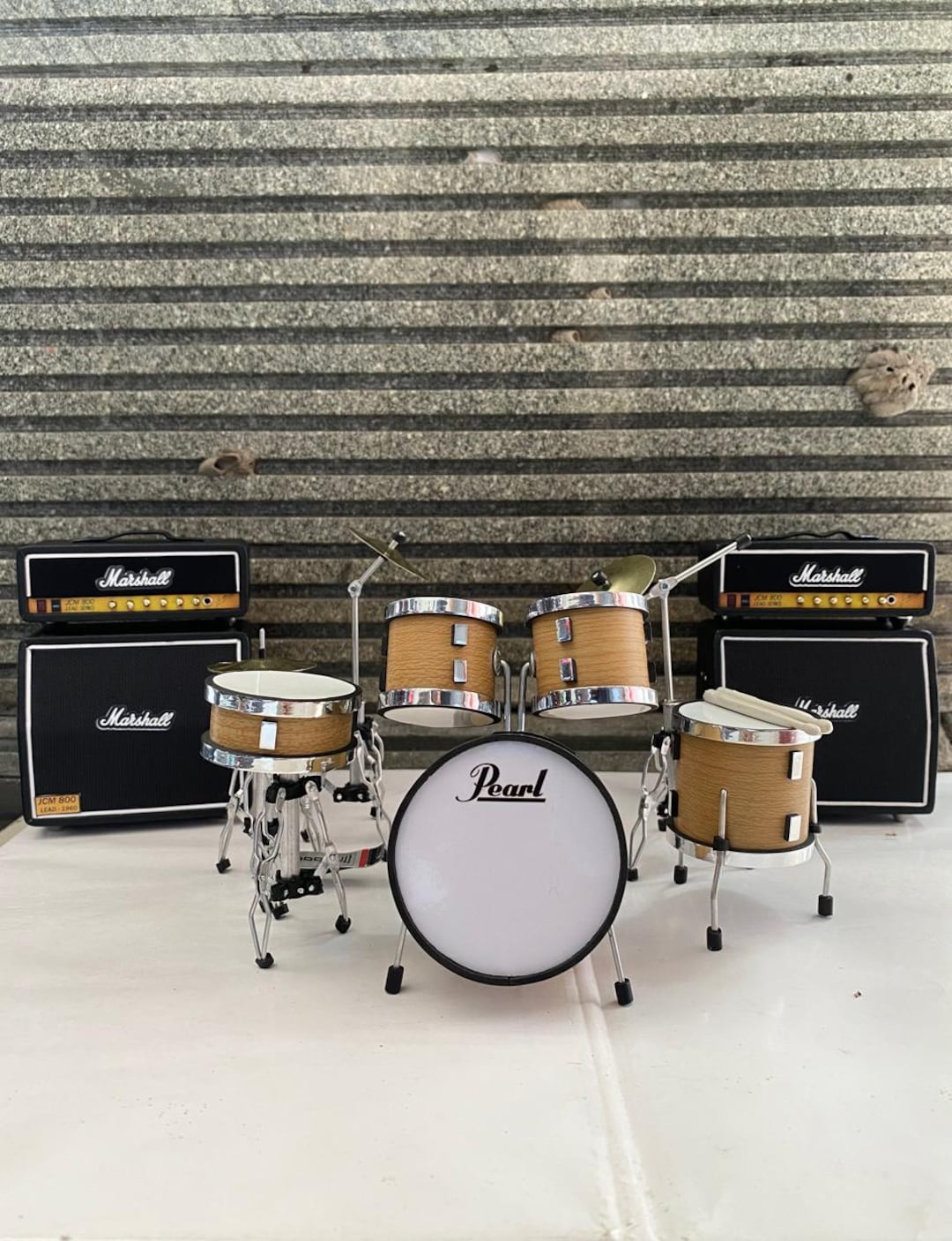 Miniature Drum Mini Set Natural Metal Rock + 2 Amplifier Set Musical ...