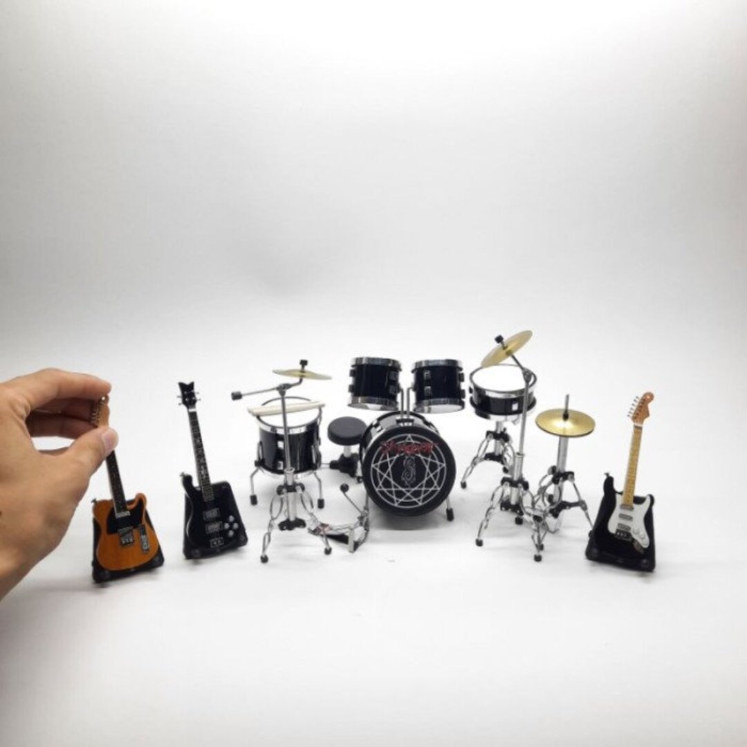 Miniature Drum Set Metal Rock Star Black + 3 Guitars Musical ...