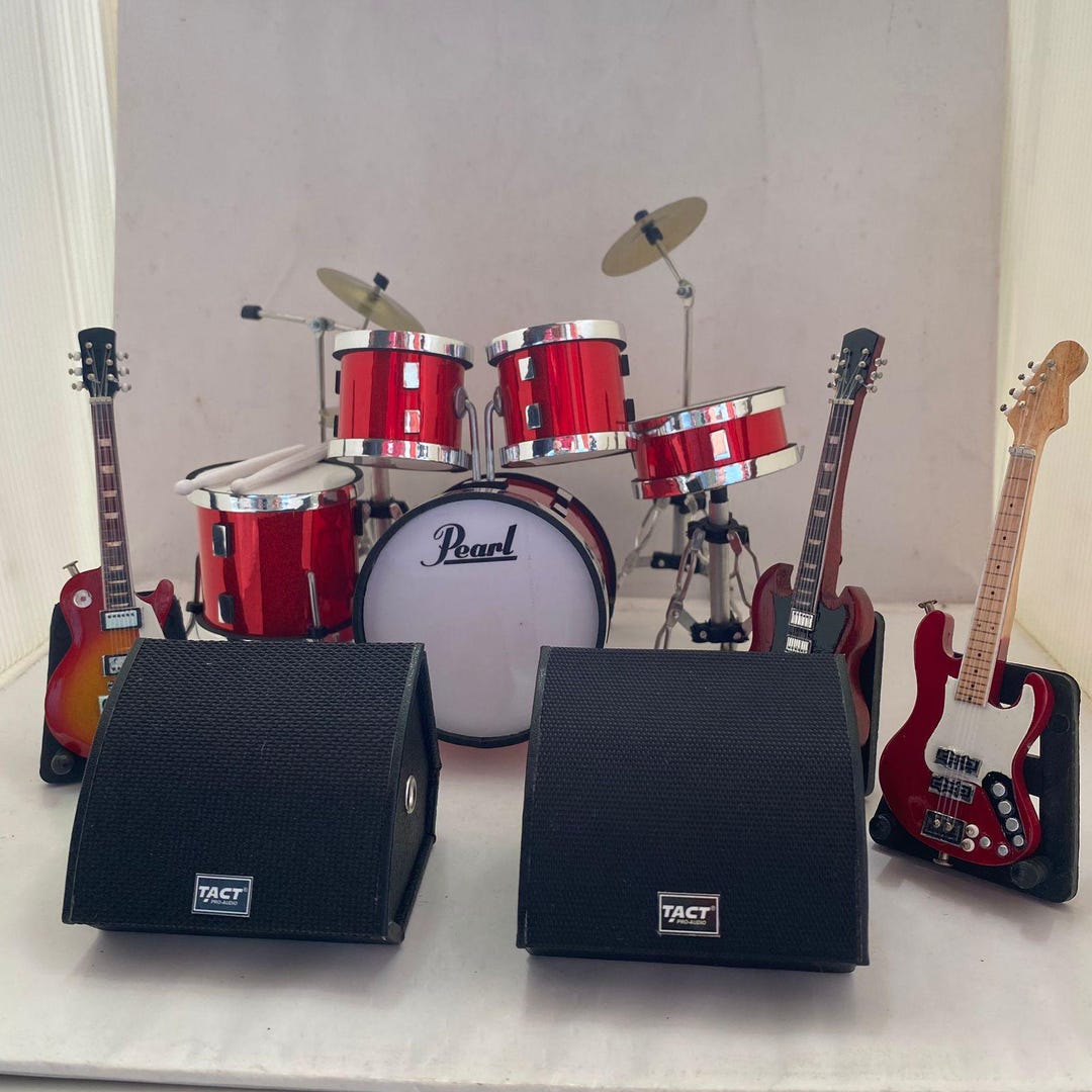 Miniature Drum Set Red Guitar Band Rock and Monitor Set Musical Display ...