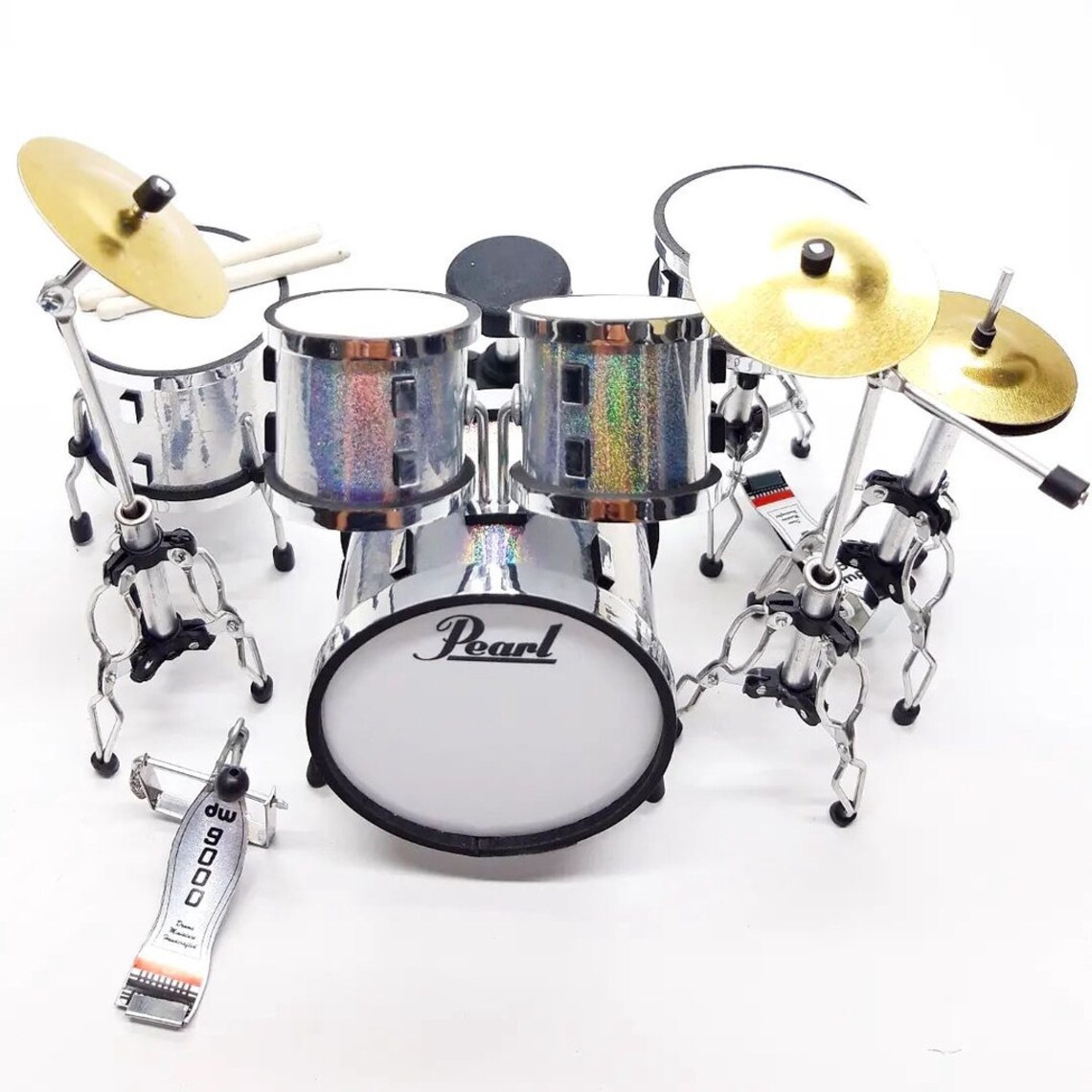 Miniature Drum Set Mini Silver 1:12 1/12 Instrument Musical Display New ...