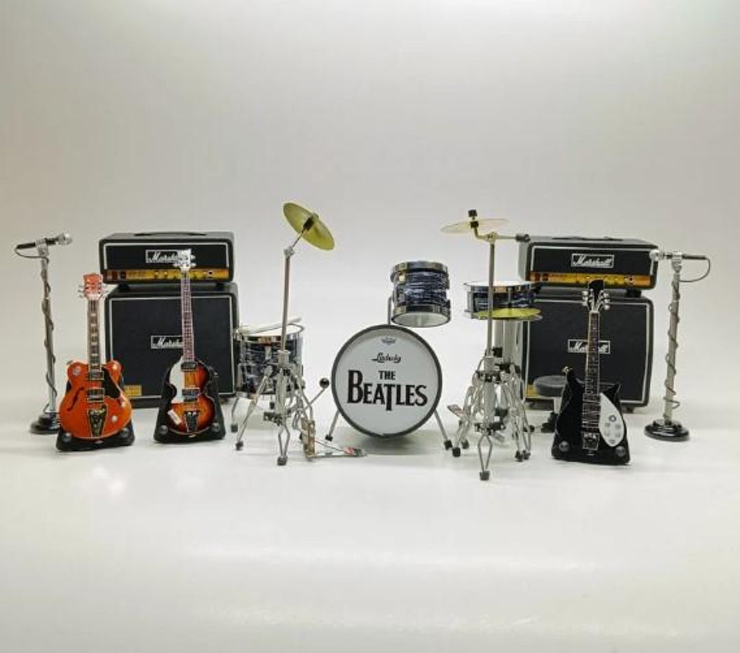 Miniature Drum Mini Set Super Star Rock Band + 3 Guitars Mic Amplifier 2 Stage Display and Gift ...