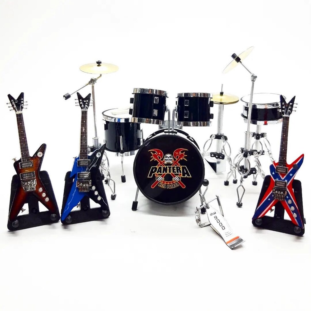 Miniature Drum Set Mini Black + 3 Guitars Musical Instruments Display 1 ...