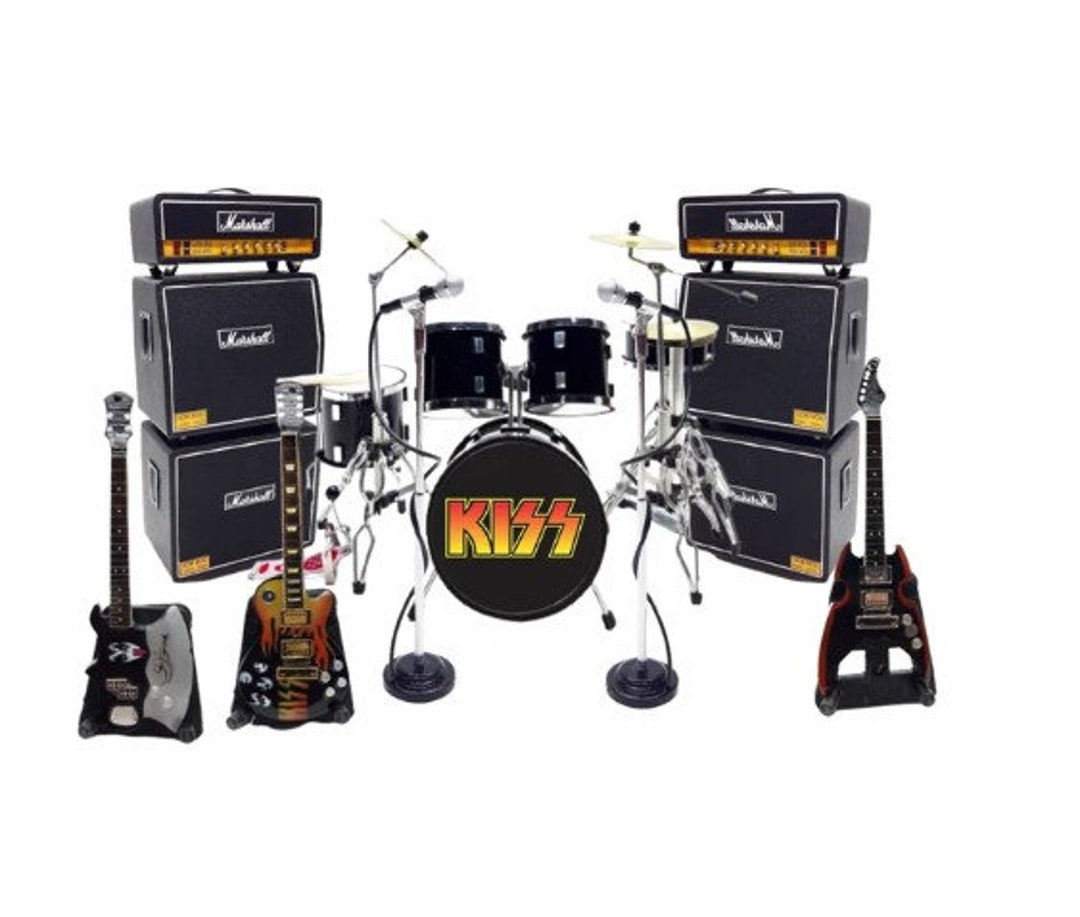 Miniature Drum Set Black Band Metal Rock 3 Guitars Mic Amplifier 3 ...