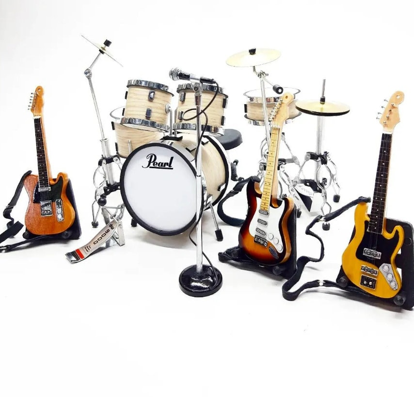 Miniature Drum Set Natural Beige 3 Guitars Free Strap Mic - Etsy