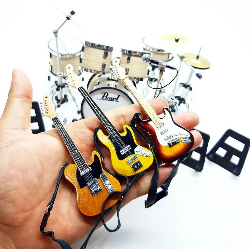 Miniature Drum Set Natural Beige 3 Guitars Free Strap Mic - Etsy