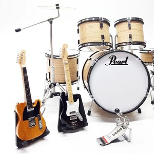 Miniature Drum Set Natural Wood Motif + 3 Guitars Exclusive Musical ...