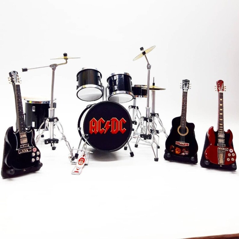 Miniature Drum Set Black + 3 Guitars Instrument Musical Display ...