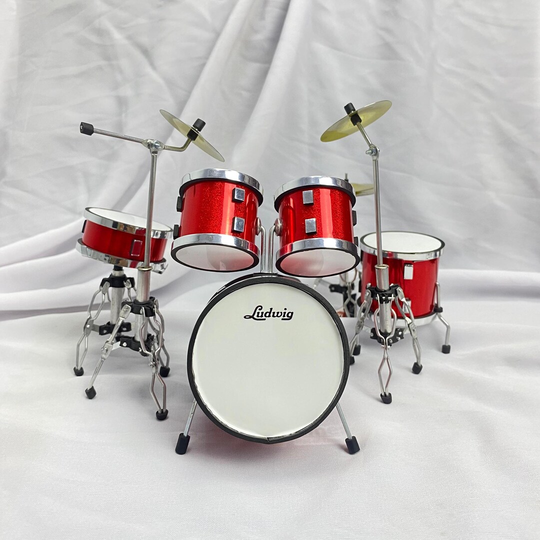 Miniature Drum Mini Kit RED Rock Band Instrument Musical Display Gift ...
