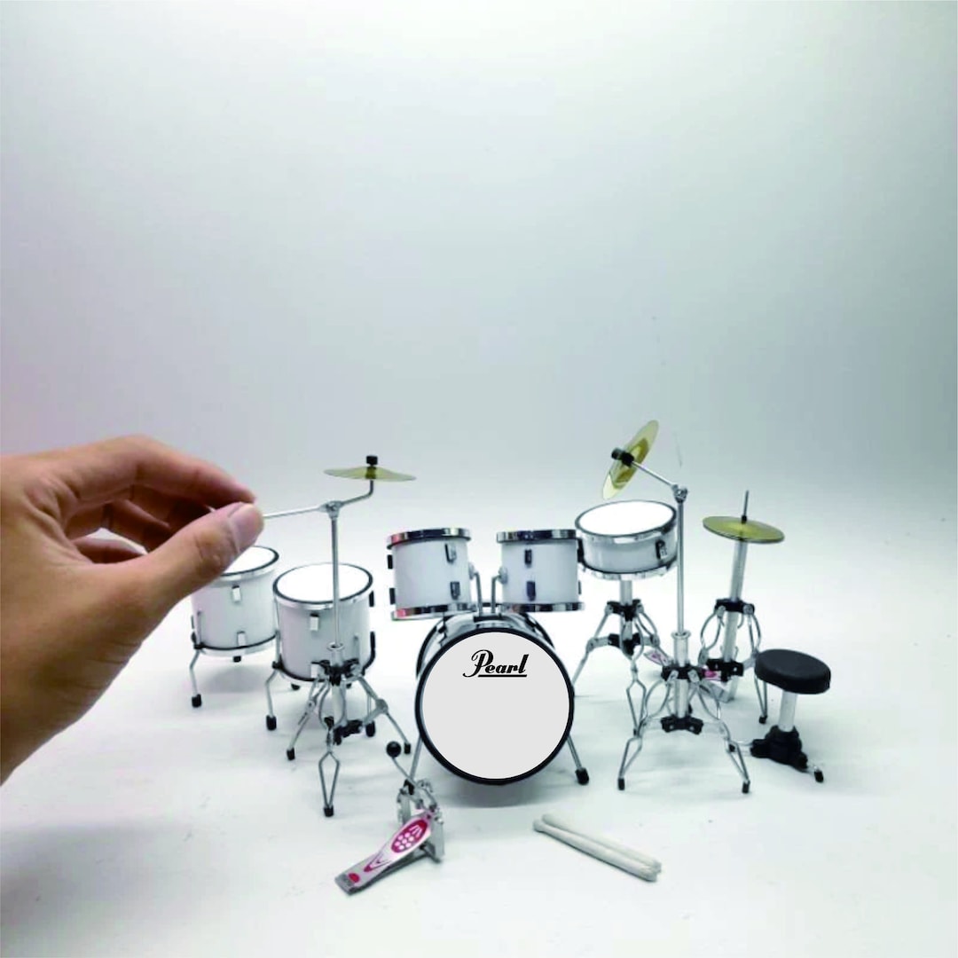 Miniature Drum Set White 1:12 Instrument Musical Display Christmas New ...
